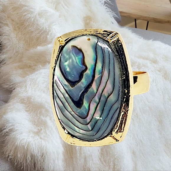 Jewelry | Gold Tone Adjustable Ring With Abalone Stone | Poshmark